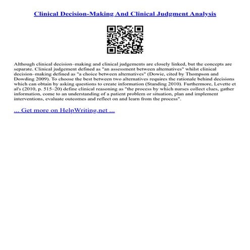 Clinical Decision-Making And Clinical Judgment Analysis | PDF