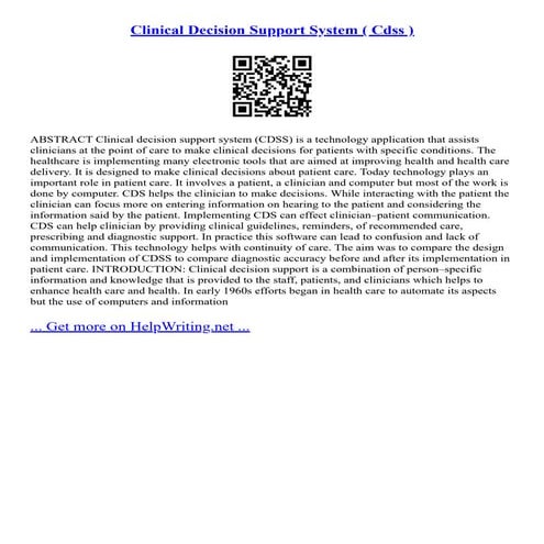 Clinical Decision Support System ( Cdss ) | PDF