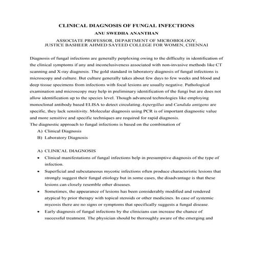 Clinical Diagnosis of Fungal Infections | PDF