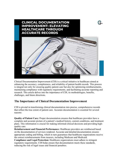 Top Benefits of Implementing a Clinical Documentation Improvement (CDI) Program | PDF