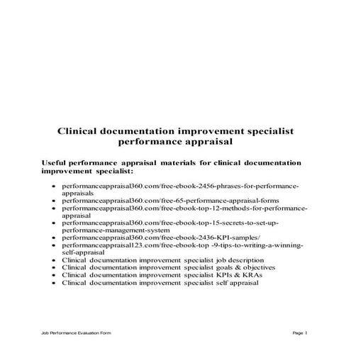 Clinical documentation improvement specialist performance appraisal | DOCX