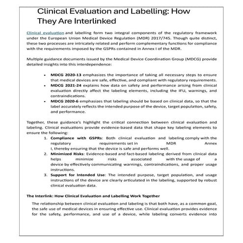 Clinical Evaluation and Labelling: How They Are Interlinked | PDF