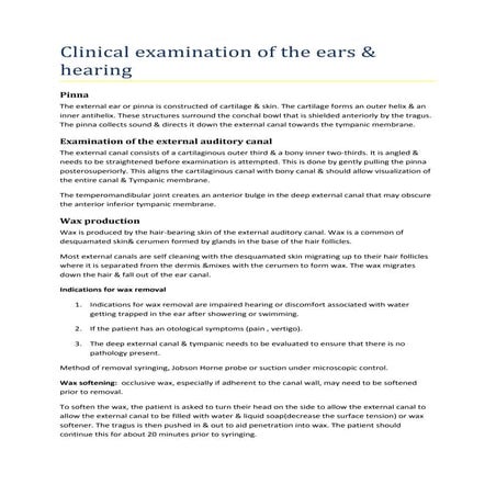 Clinical examination of ears & hearing | DOC