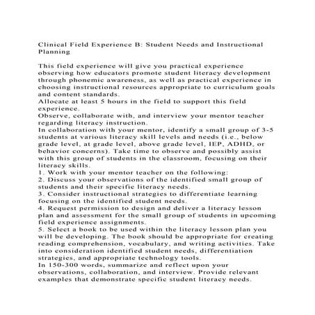 Clinical Field Experience B Student Needs and Instructional Plann.docx