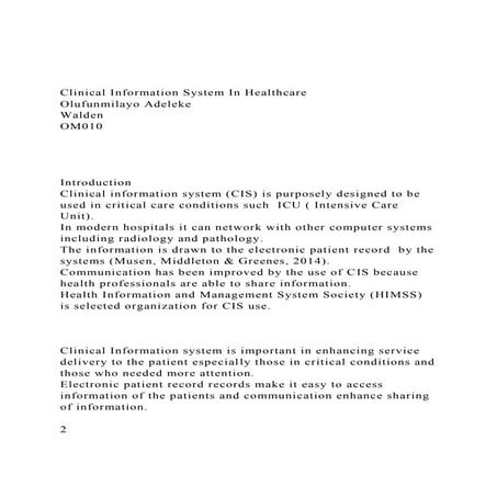 Clinical Information System In HealthcareOlufunmilayo Adelek.docx