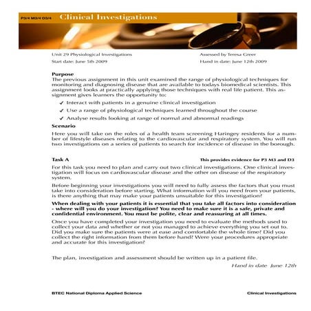 Clinical Investigations Assignment | PDF