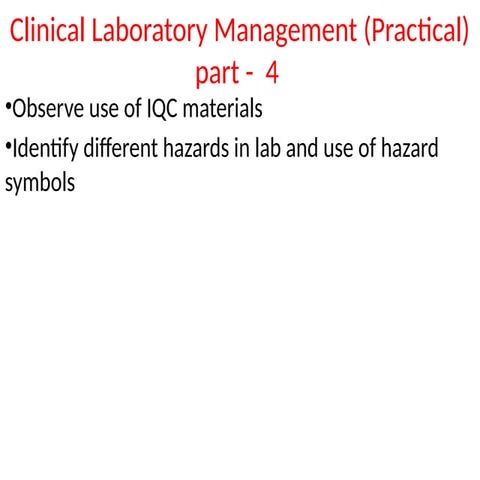 Clinical Laboratory Management (Practical) part 5 | PPTX