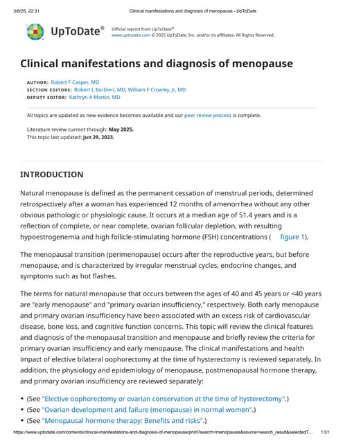 Sistema de reporte de Menopause STRAW10 para diagnostico y signos y sintomas | PDF