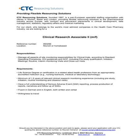 Clinical Research Associate / Senior Clinical Research Associate | PDF