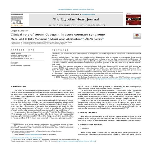 Copeptin as a Novel Biomarker in the Diagnosis of Acute Myocardial ...