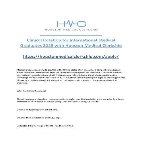 Clinical Rotation for International Medical Graduates 2025 with Houston ...