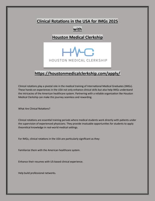 US Medical Rotations for International Students 2025 with Houston ...