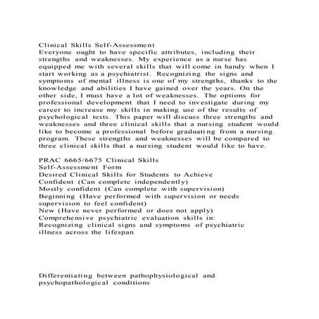 Clinical Skills Self-Assessment Everyone ought to have specifi | PDF