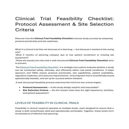 Clinical Trial Feasibility Checklist - Protocol Assessment & Site ...