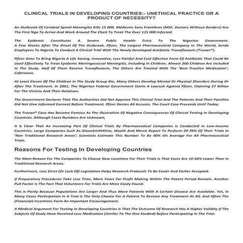 Clinical Trials In Developing Countries Unethical Practice Or A Product ...