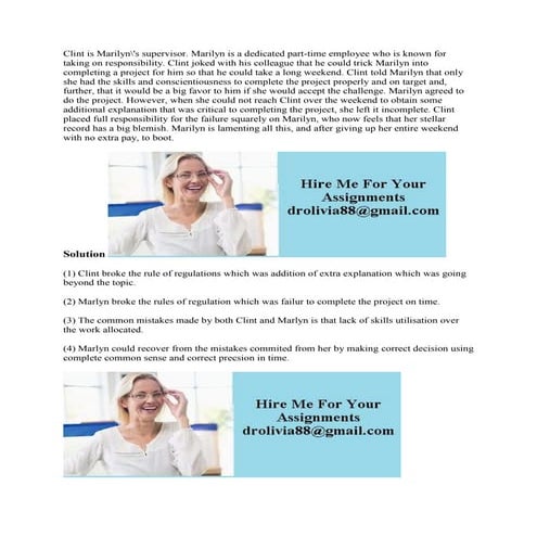 Clint is Marilyn-'s supervisor- Marilyn is a dedicated part-time emplo.docx