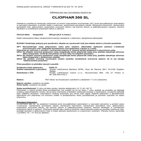 Cliophar 300 sl cz label for 2017 | PDF