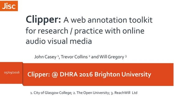 Clipper @ The Meccsa Symposium on Practice Based Research | PPT