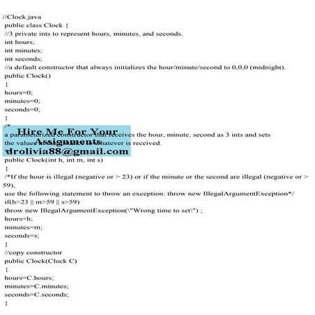 Clockjava Public Class Clock 3 Private Ints To Represent Pdf 