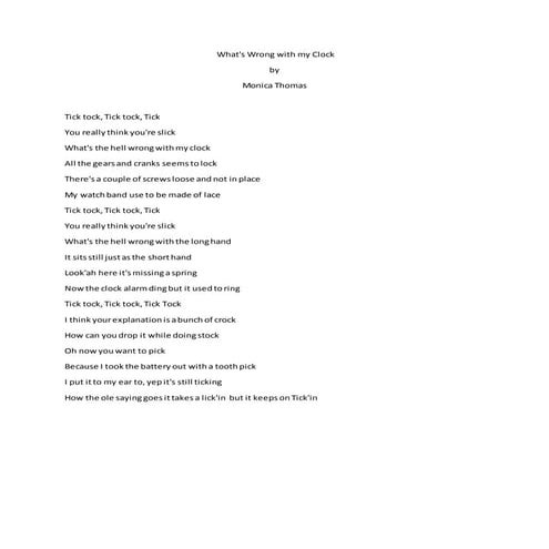 Clock poem by Monica Thomas | DOCX