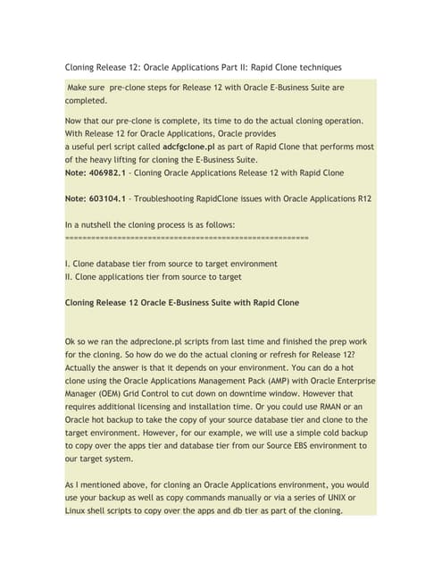 Cloning Oracle EBS R12: A Step by Step Procedure | PPTX