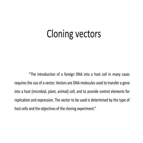 Cloning vectors for genetic engineerings | PDF
