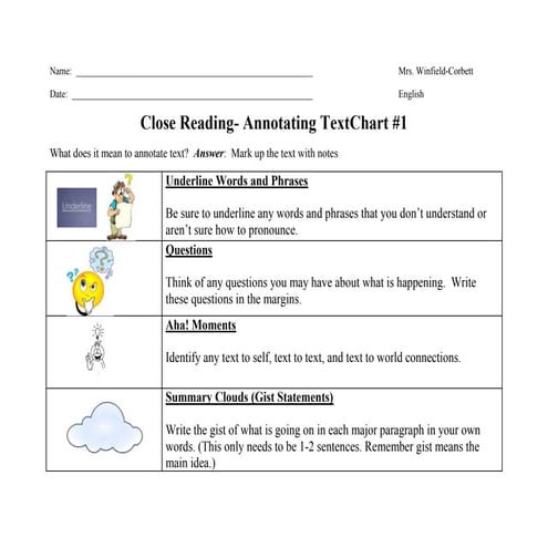 Close reading chart | DOCX