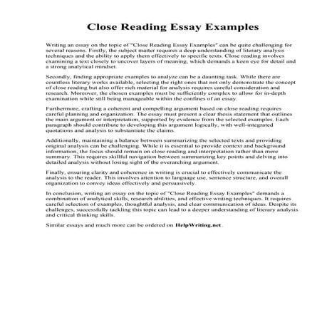 Close Reading Essay Examples | PDF