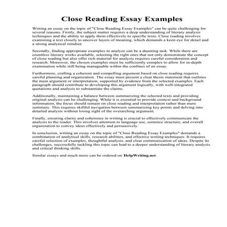 Close Reading Essay Examples | PDF