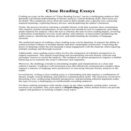 Close Reading Essays | PDF