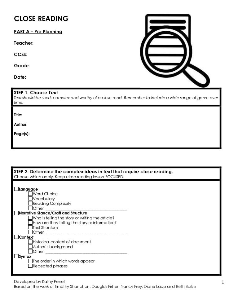 Close Reading Template Close Reading Template