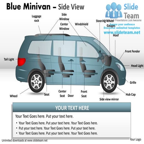 Close up minivan with steering wheel windshield luggage rack side view ...