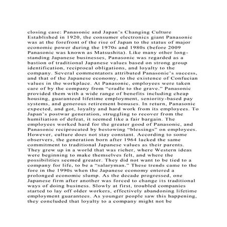 closing case Panasonic and Japan’s Changing CultureEstablished.docx