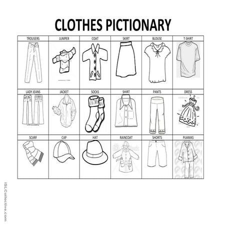 Clothes pictionary para colorear y pegar en el cuaderno | PDF