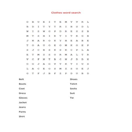 Clothes word search | DOC | Women\'s Outerwear | Women\'s Clothing