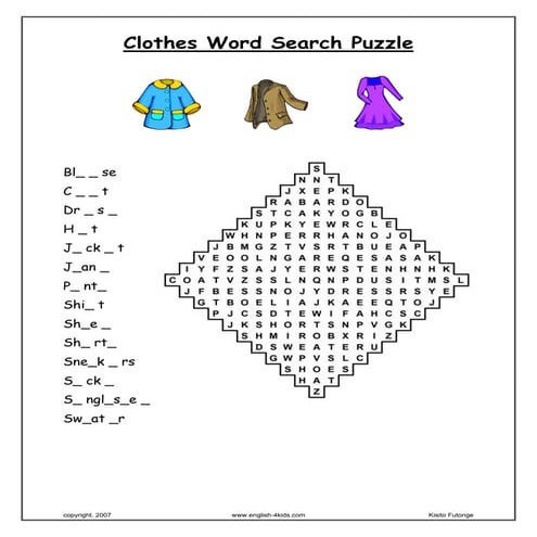 Clothes word search puzzle | PDF
