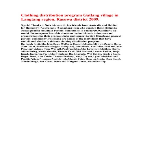 Clothing distribution program langtang region rasuwa district 2009 | PDF