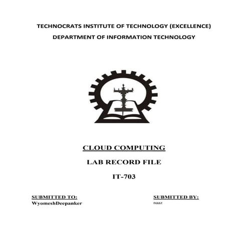 Rgpv 7th Sem For It And Cs Cloud Computing Lab Record Docx Operating Systems Computer