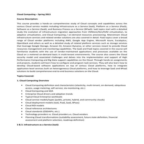 Cloud Computing Course Description And Syllabus Spring2013 Pdf