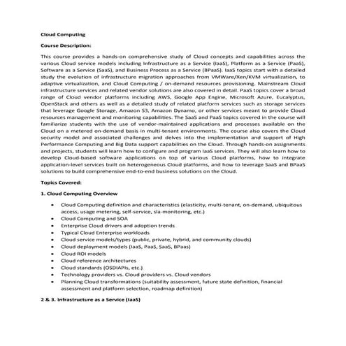 Cloud Computing Course Description And Syllabus Spring2014 Pdf