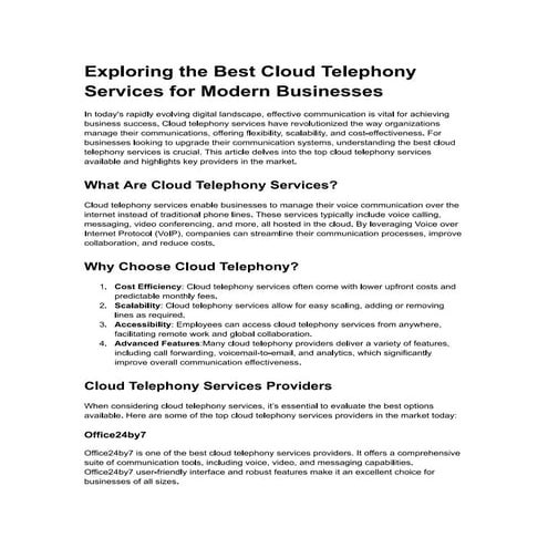 Exploring the Best Cloud Telephony Services for Modern Businesses | PDF