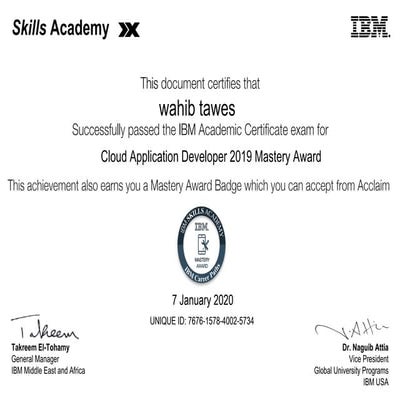 Cloud application developer 2019 mastery award certificate | PPT