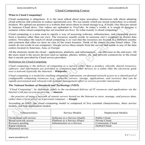 Cloud Computing Course And Tutorials Pdf 