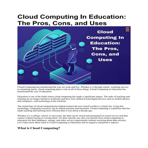 Useful Pros, Cons, And Uses Of Cloud Computing In Education In 2023 ...