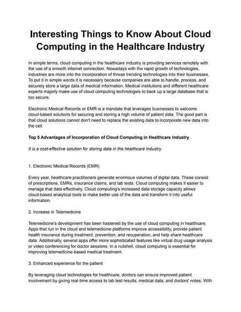 Benefits of Cloud-Based EHR ppt.pdf | Cloud Computing | Internet