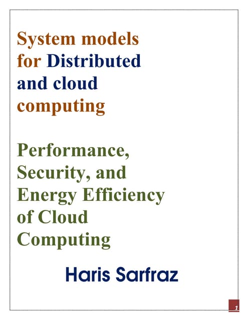 Cloud Computing System Models For Distributed And Cloud Computing And Performance Security And