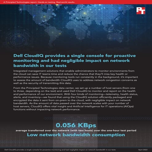 Dell CloudIQ provides a single console for proactive monitoring and had negligible impact on ...
