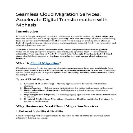 Seamless Cloud Migration Services: Accelerate Digital Transformation with Mphasis | PDF