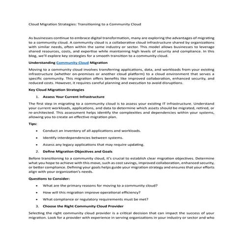 Cloud Migration Strategies Transitioning To A Community Cloud Pdf
