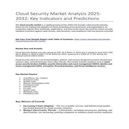 Cloud Security Market Analysis 2025-2032: Key Indicators and ...